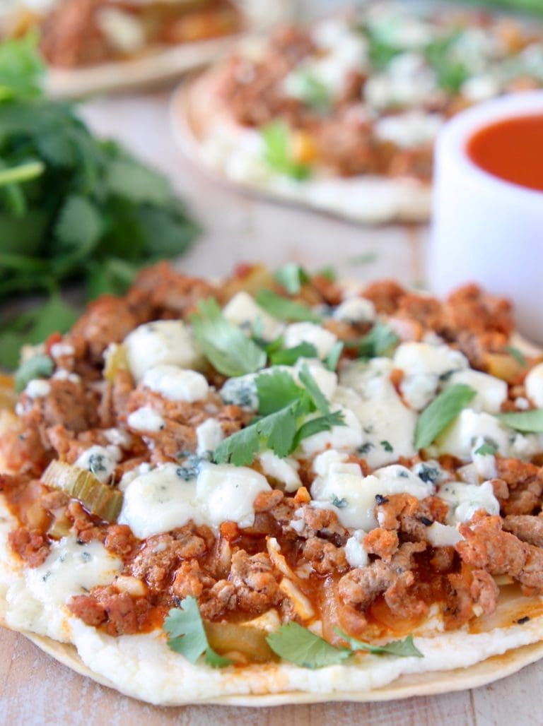 Grilled Cheesy Buffalo Turkey Flatbread Recipe - WhitneyBond.com