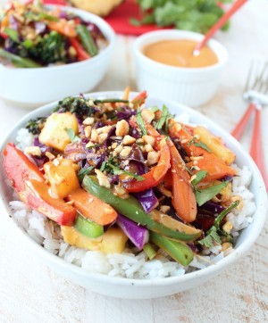 Thai Peanut Pineapple Veggie Rice Bowl - WhitneyBond.com