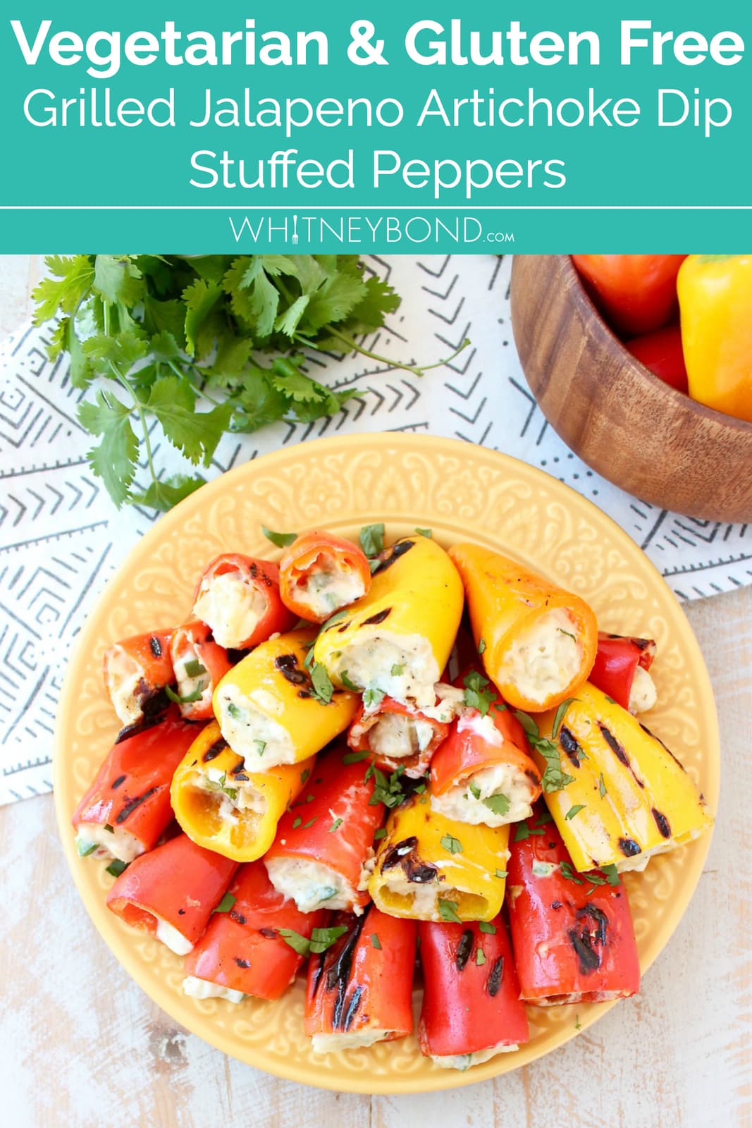 Grilled Stuffed Peppers with Creamy Artichoke Dip - WhitneyBond.com
