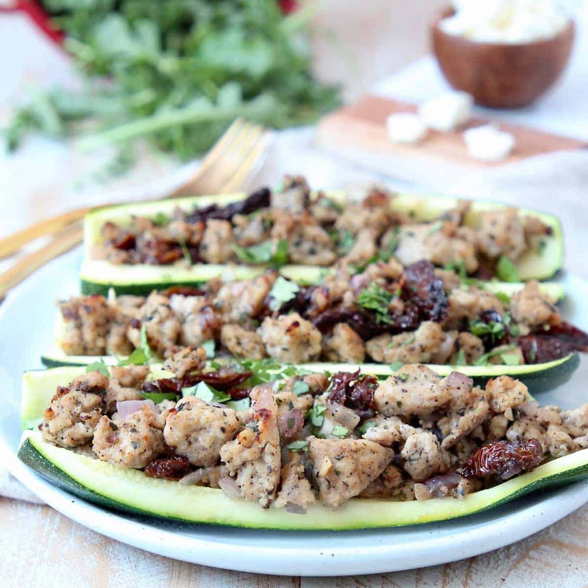 Stuffed Zucchini with Greek Turkey Recipe | WhitneyBond.com