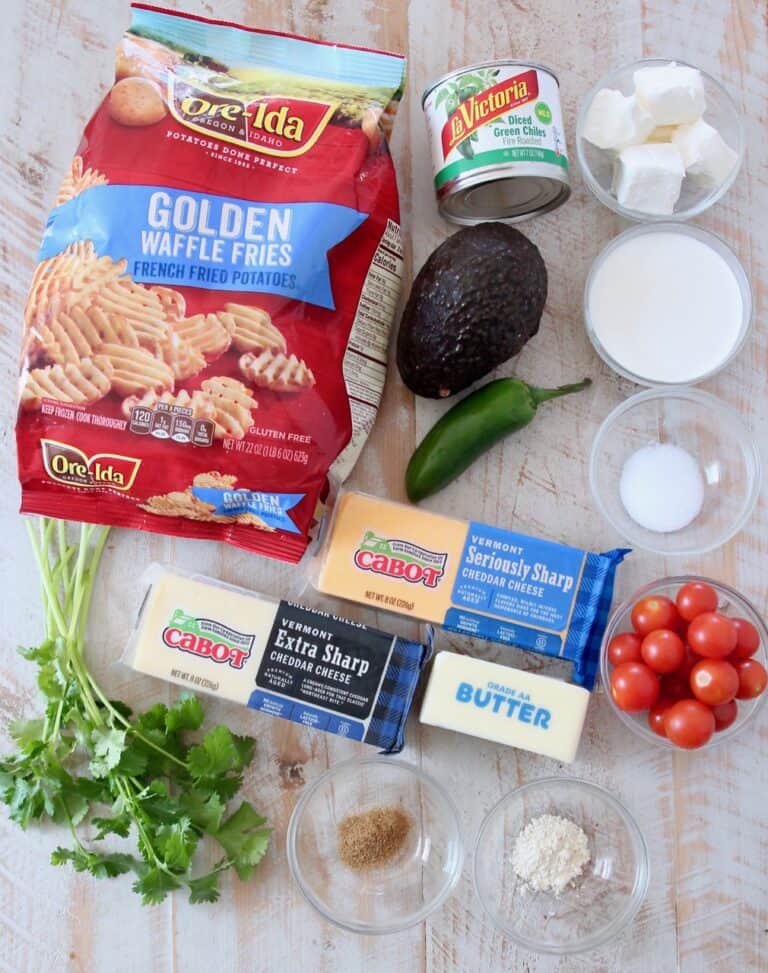 Waffle Fry Nachos with Green Chili Cheese Sauce - WhitneyBond.com